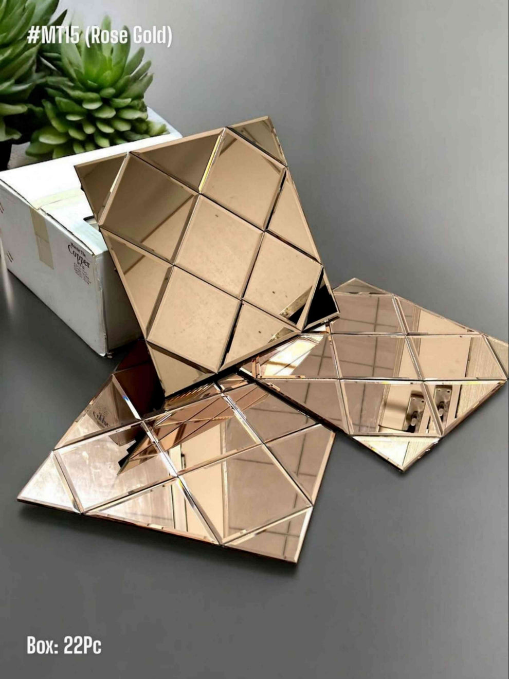 Rose Gold Self Adhesive Glass Mosaic Tile (Box of 22Pcs)
